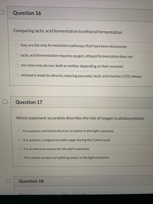 Solved Question 16 Comparing lactic acid fermentation to | Chegg.com