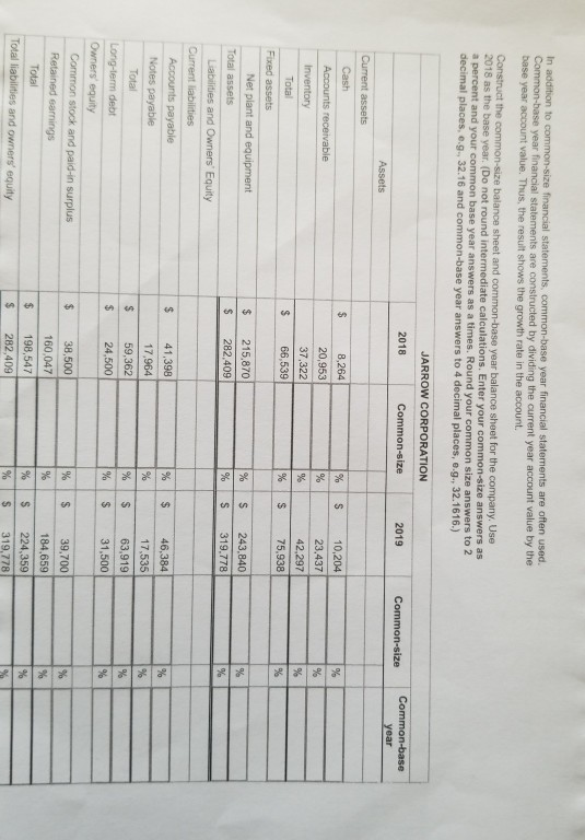 Solved In addition to common-size financial statements, | Chegg.com