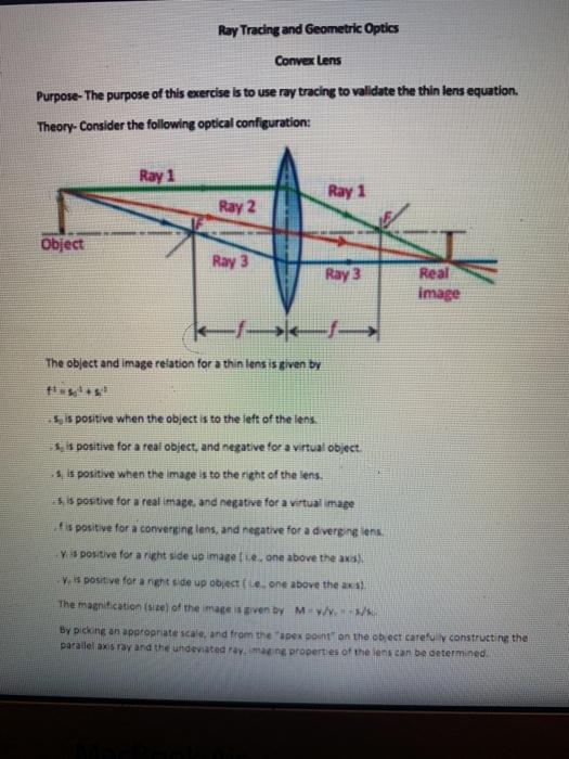 Solved Ray Tracing and Geometric Optics Convex Lens Purpose- | Chegg.com