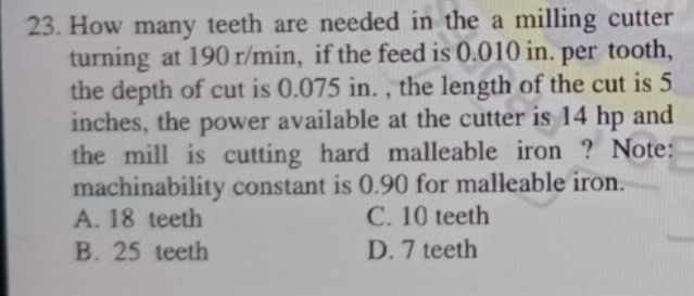 Solved MACHINE SHOP Show complete solutions. The formula | Chegg.com