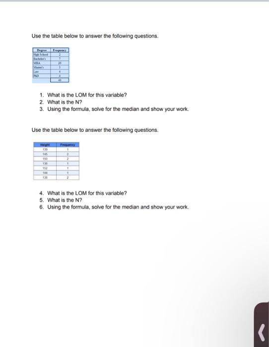 Solved Use the table below to answer the following | Chegg.com