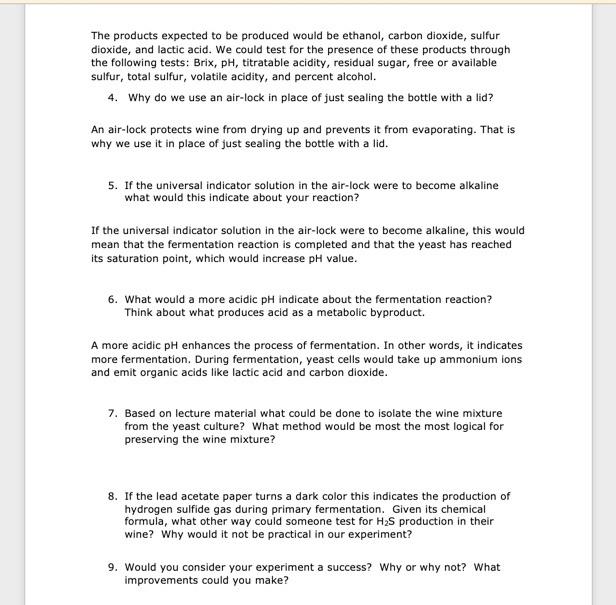 Lab Handout: Alcohol Fermentation Laboratory Report | Chegg.com