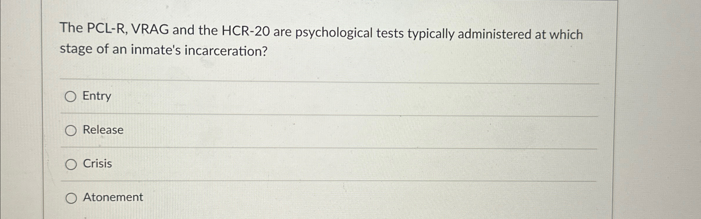 Solved The PCL-R, ﻿VRAG and the HCR-20 ﻿are psychological | Chegg.com