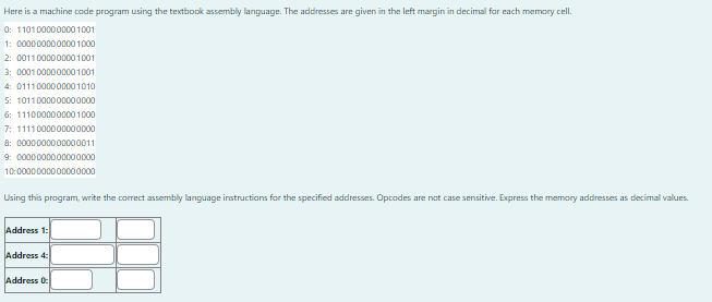 Solved Here is a machine code program using the textbook | Chegg.com