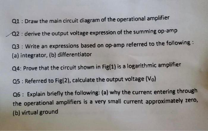 Q1 : Draw the main circuit diagram of the operational | Chegg.com