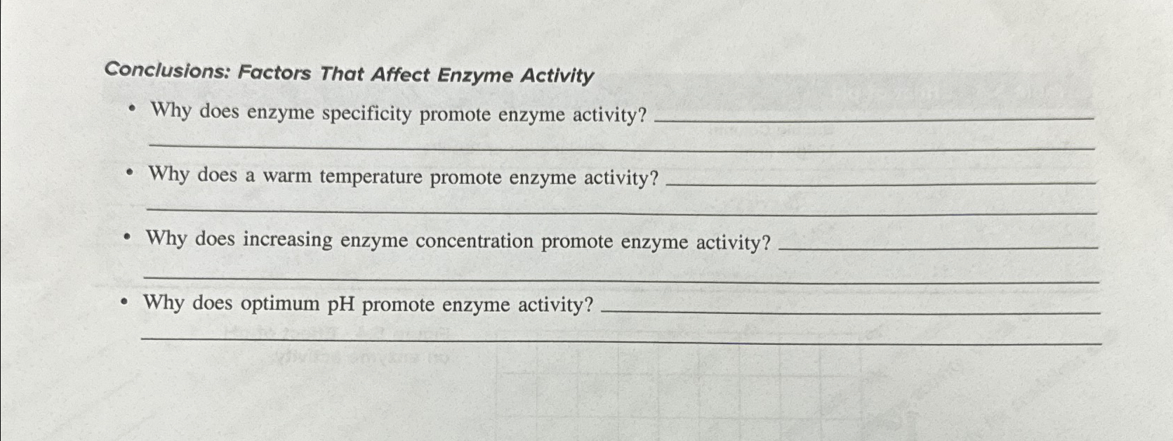 Solved Conclusions: Factors That Affect Enzyme ActivityWhy | Chegg.com