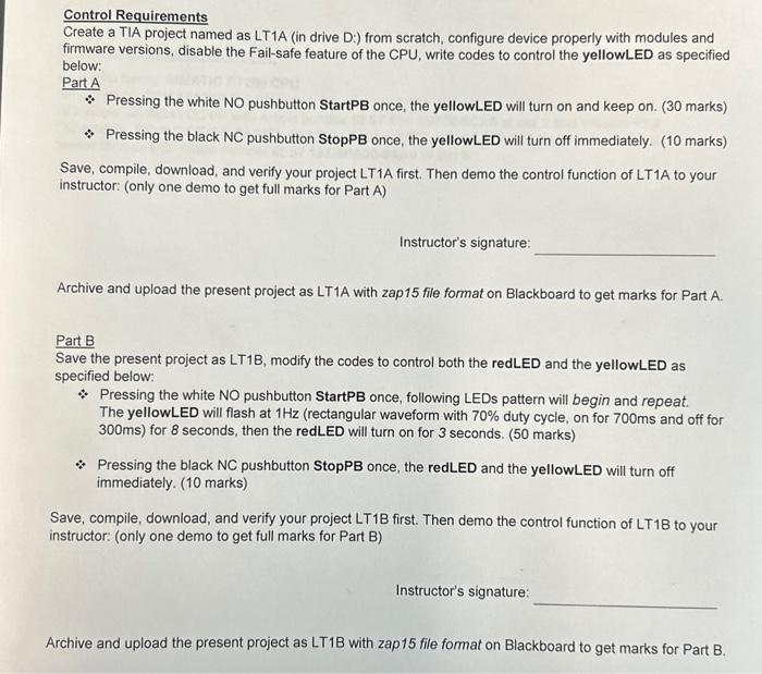 Solved Control Requirements Create a TIA project named as | Chegg.com