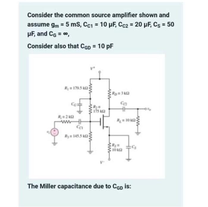 Solved Consider the common source amplifier shown and assume | Chegg.com