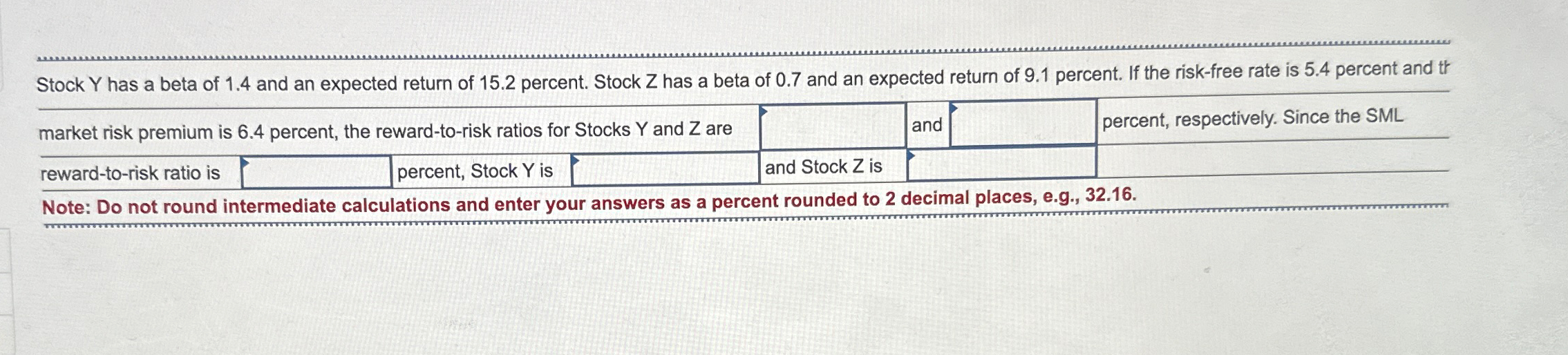 Solved Stock Y ﻿has a beta of 1.4 ﻿and an expected return of | Chegg.com