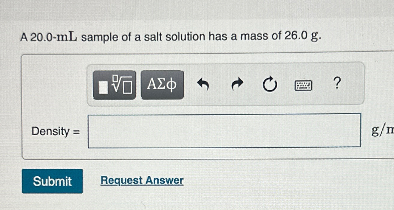 Solved A 20.0-mL sample of a salt solution has a mass of | Chegg.com