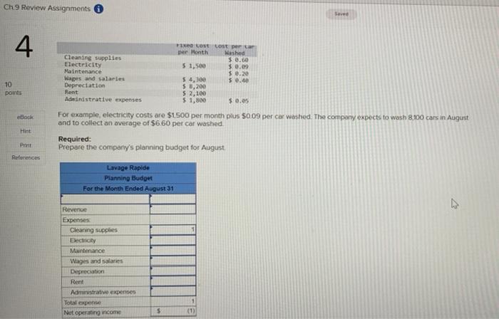 Solved Ch.9 Review Assignments 4 10 points eBook Hint Print | Chegg.com