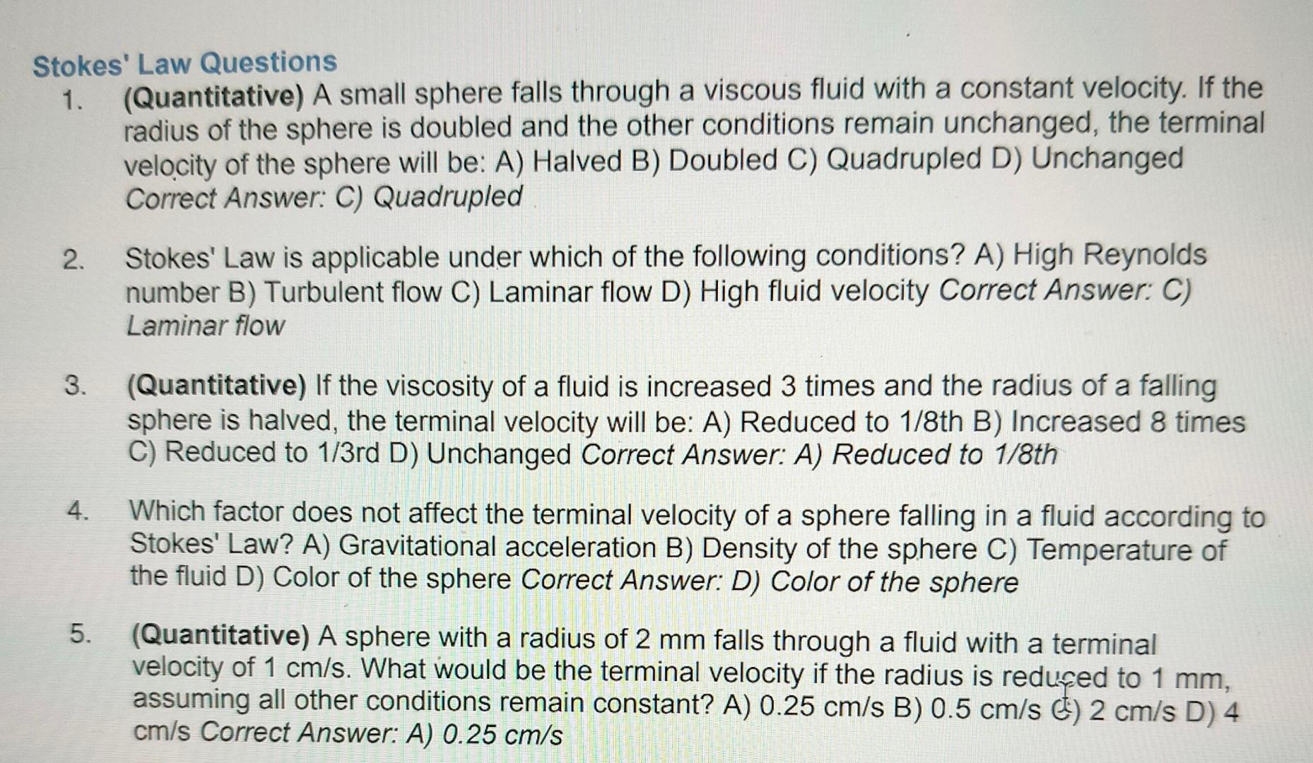 Solved Stokes' Law Questions 1. (Quantitative) A small | Chegg.com