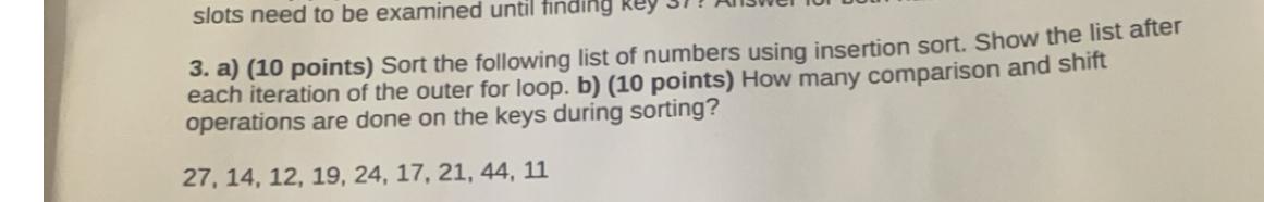 Solved a) (10 ﻿points) ﻿Sort the following list of numbers | Chegg.com