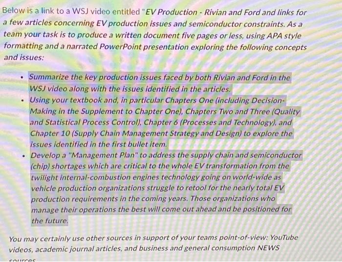 Solved Below is a link to a WSJ video entitled "EV | Chegg.com