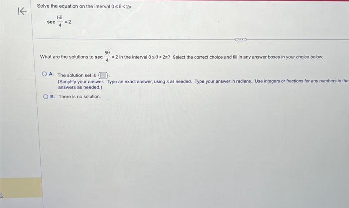 Solved Solve the equation on the interval 0≤θ