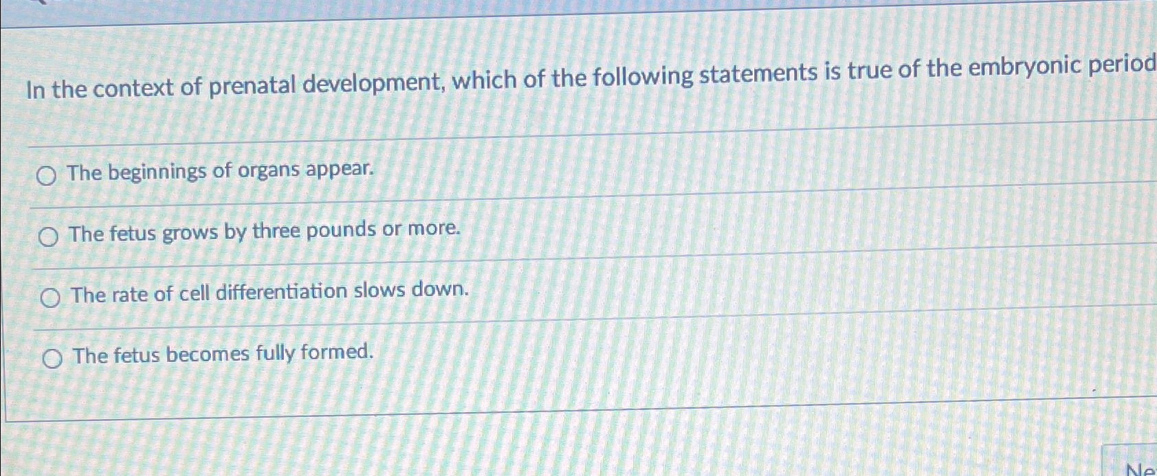 Solved In the context of prenatal development, which of the | Chegg.com