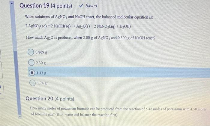 Solved When solutions of AgNO3 and NaOH react, the balanced | Chegg.com