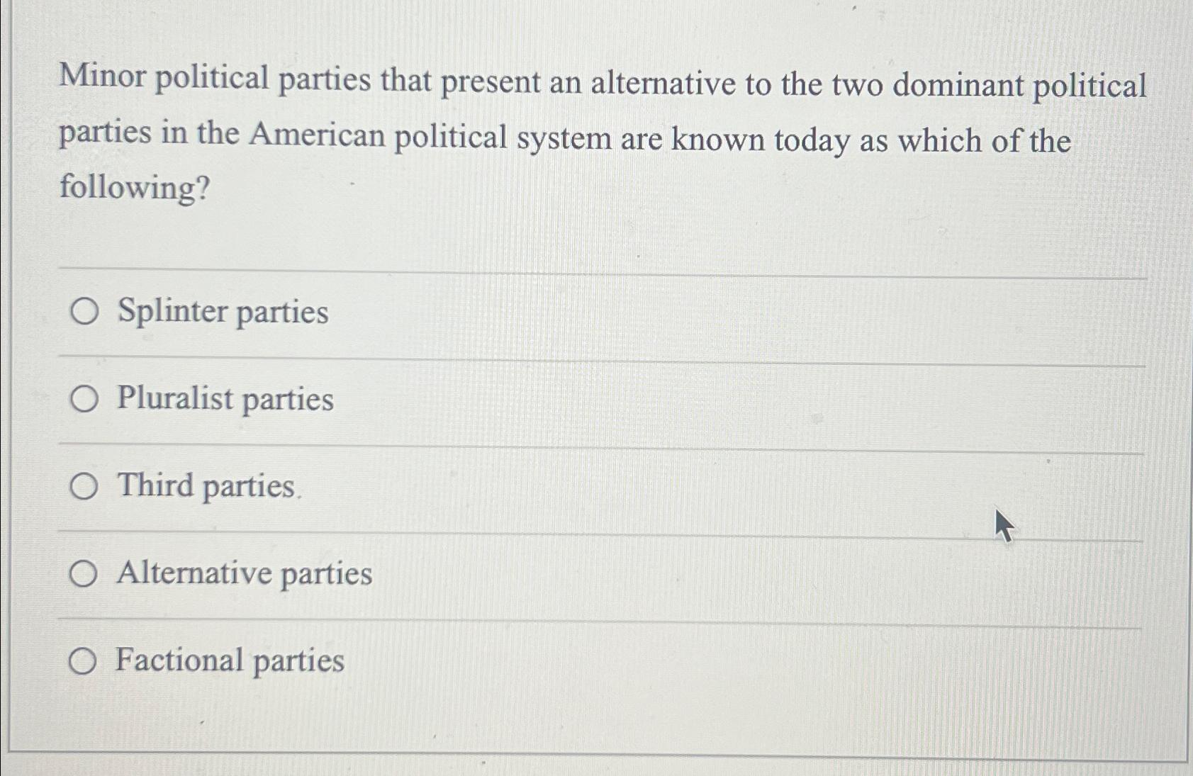 Solved Minor political parties that present an alternative | Chegg.com