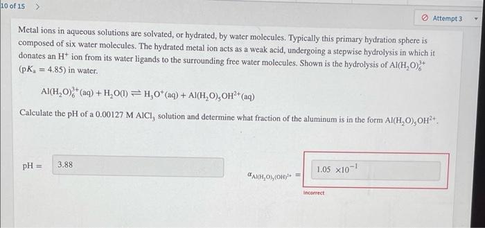 Solved 10 of 15 > Attempt 3 Metal ions in aqueous solutions | Chegg.com