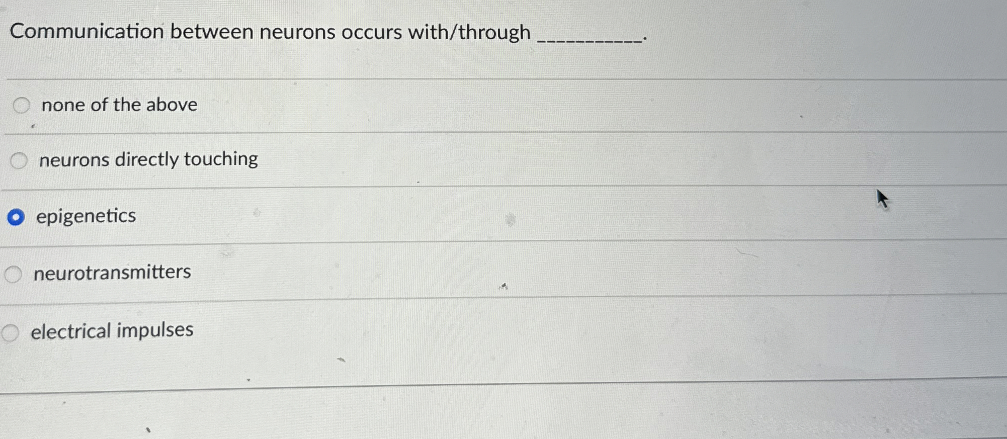 Solved Communication between neurons occurs with/throughnone | Chegg.com