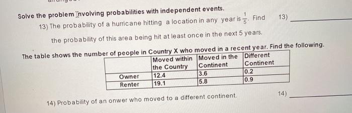 Solved 1 Solve the problem Involving probabilities with | Chegg.com