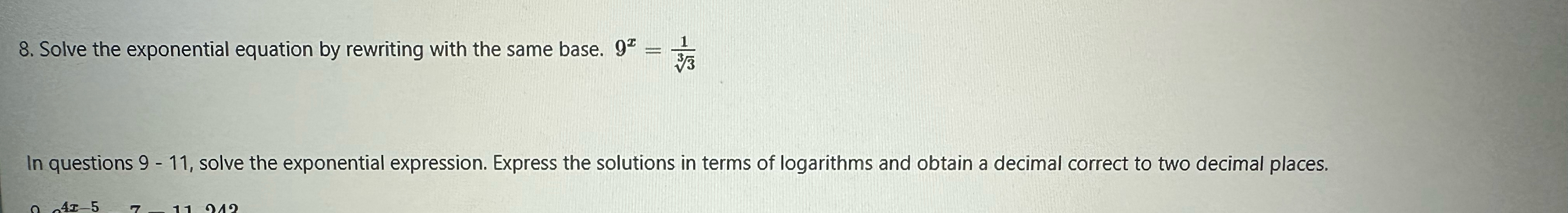Solved Solve the exponential equation by rewriting with the | Chegg.com