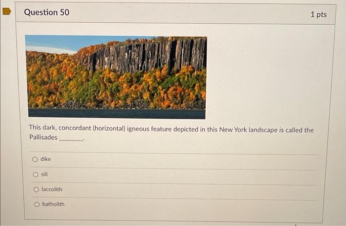 Solved Question 54 The igneous feature depicted in this | Chegg.com