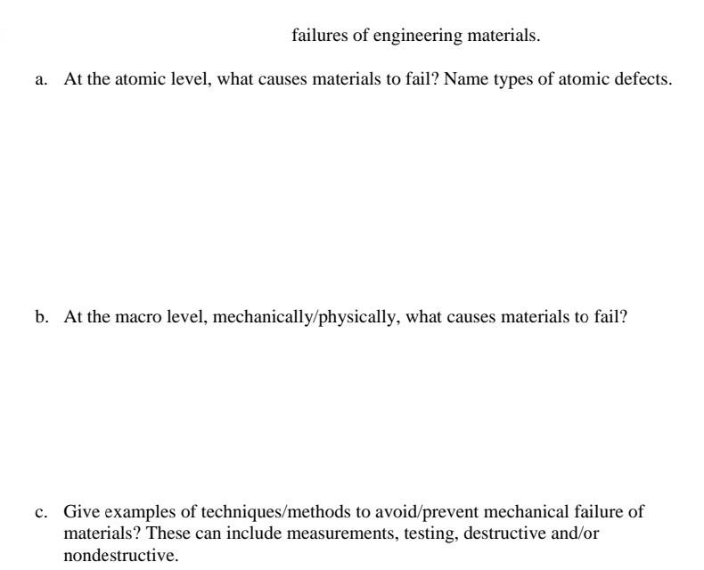 Solved failures of engineering materials. a. At the atomic | Chegg.com