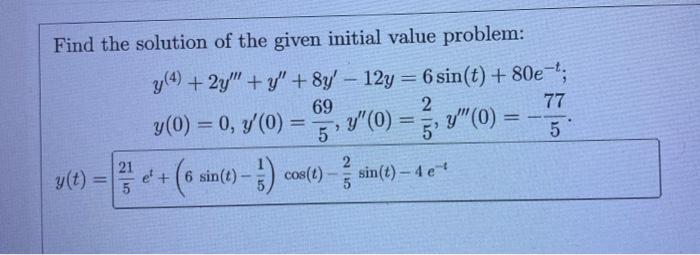 Solved Find the solution of the given initial value problem: | Chegg.com