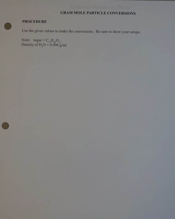 Solved Arkusis Scholastie Press Lab 8. Gram - Mole - | Chegg.com