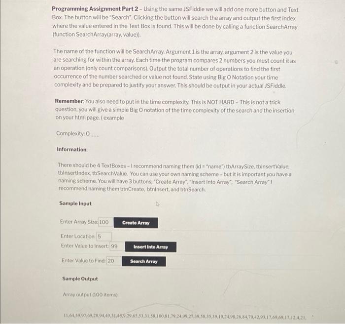 Solved Programming Assignment Part 1 - Using your JSFiddle | Chegg.com