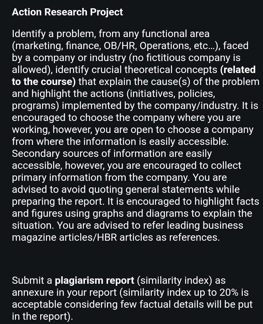 Solved Action Research ProjectIdentify a problem, from any | Chegg.com