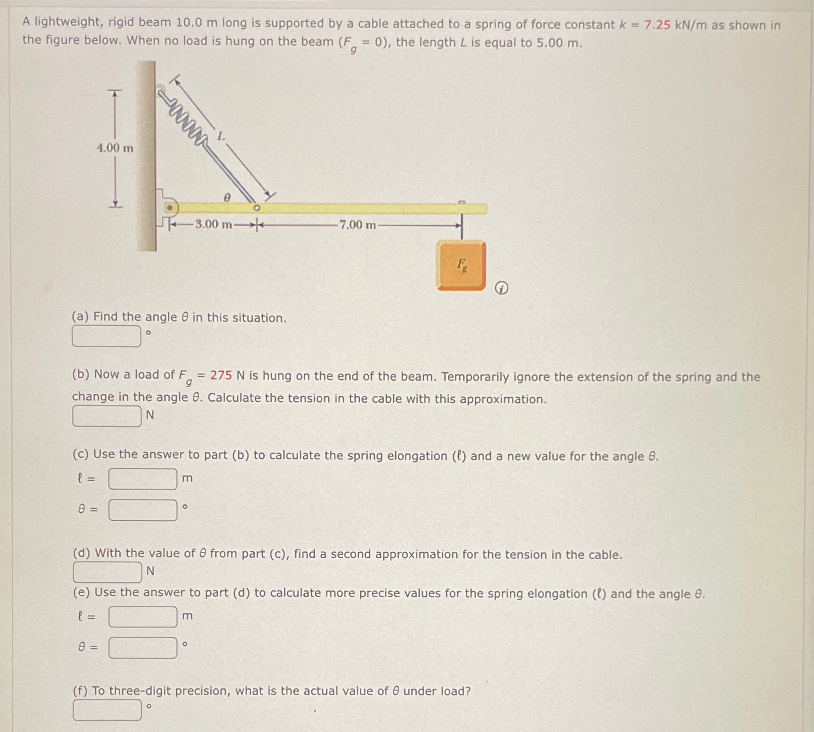 Solved A lightweight, rigid beam 10.0m ﻿long is supported by | Chegg.com