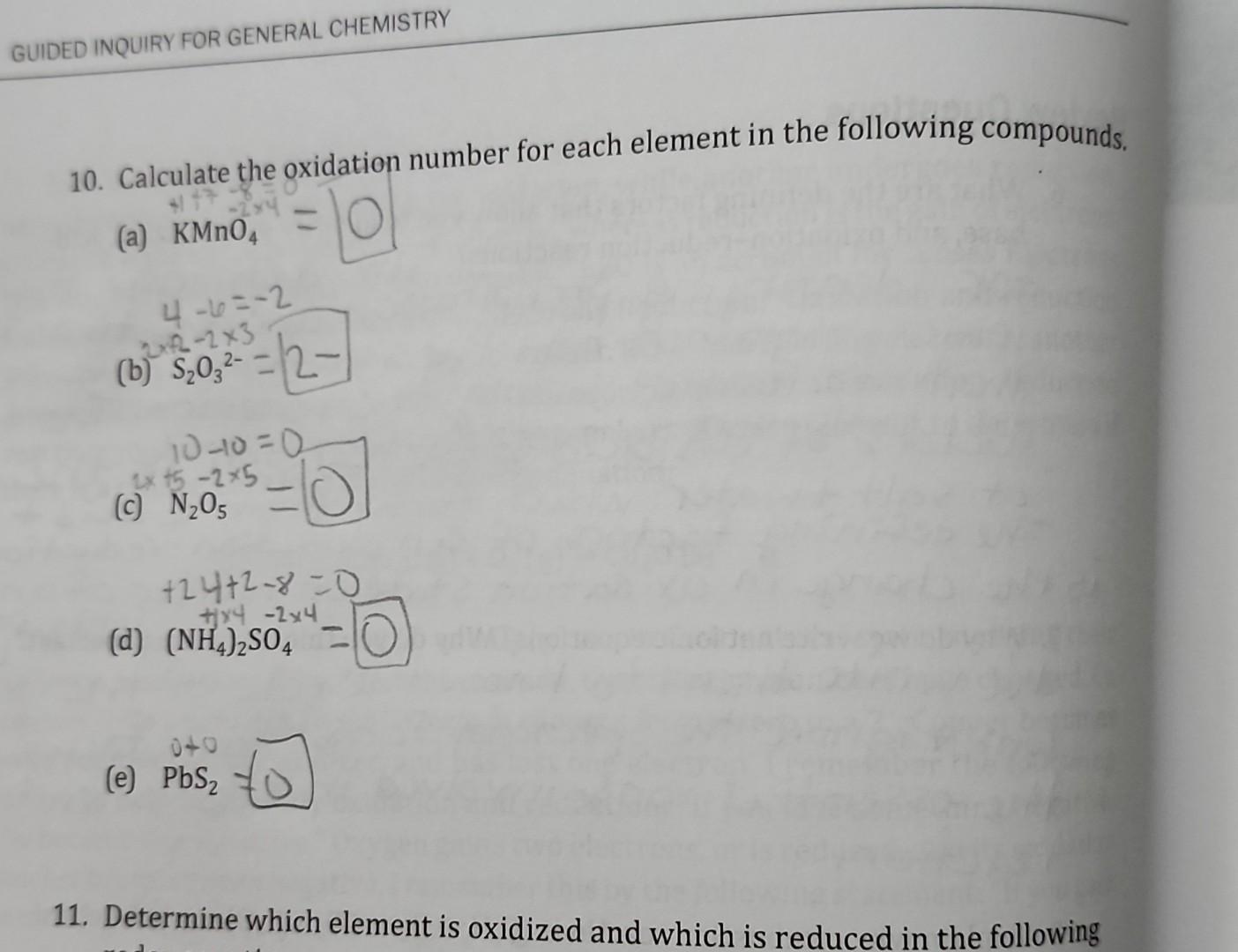 Solved 10. Calculate the oxidation number for each element | Chegg.com