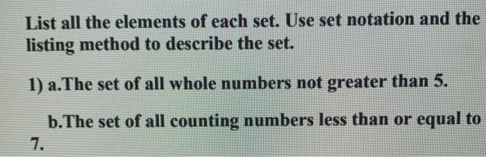 Solved List all the elements of each set. Use set notation | Chegg.com
