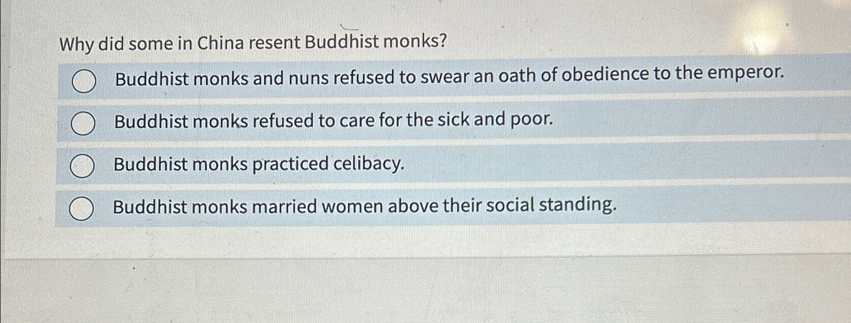 Solved Why did some in China resent Buddhist monks?Buddhist | Chegg.com