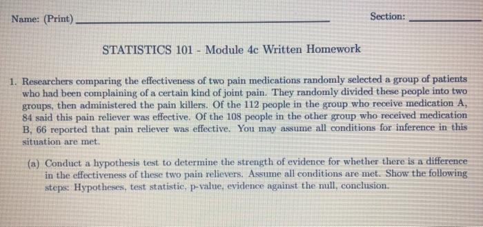 Solved Name: (Print) Section: STATISTICS 101 - Module 4c | Chegg.com Solved Name: (Print) Section: STATISTICS 101 - Module 4c | Chegg.com