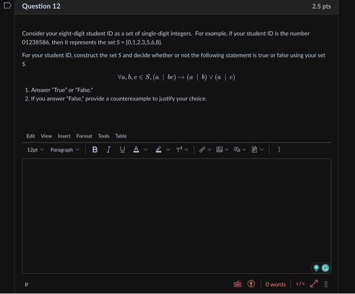 Solved use set: s=02578Question 12 Consider your eight-digit | Chegg.com