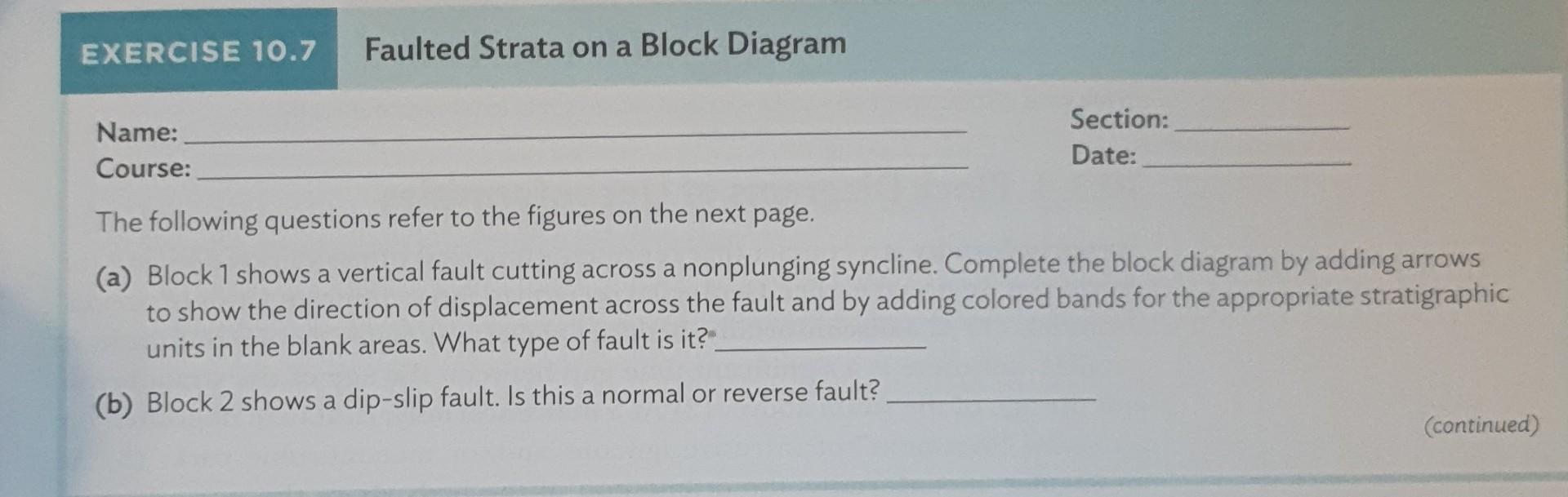 EXERCISE 10.7 Faulted Strata on a Block Diagram Name: | Chegg.com