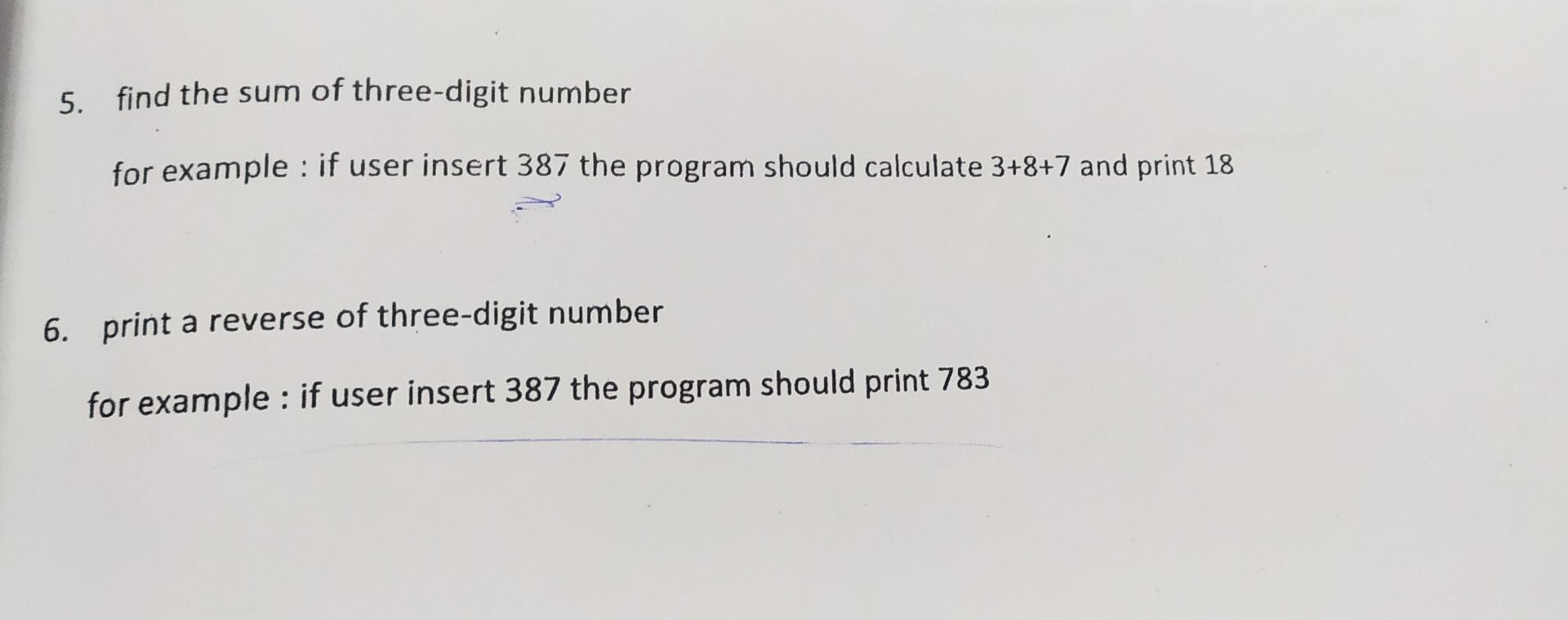 Solved 5. find the sum of three-digit number for example : | Chegg.com