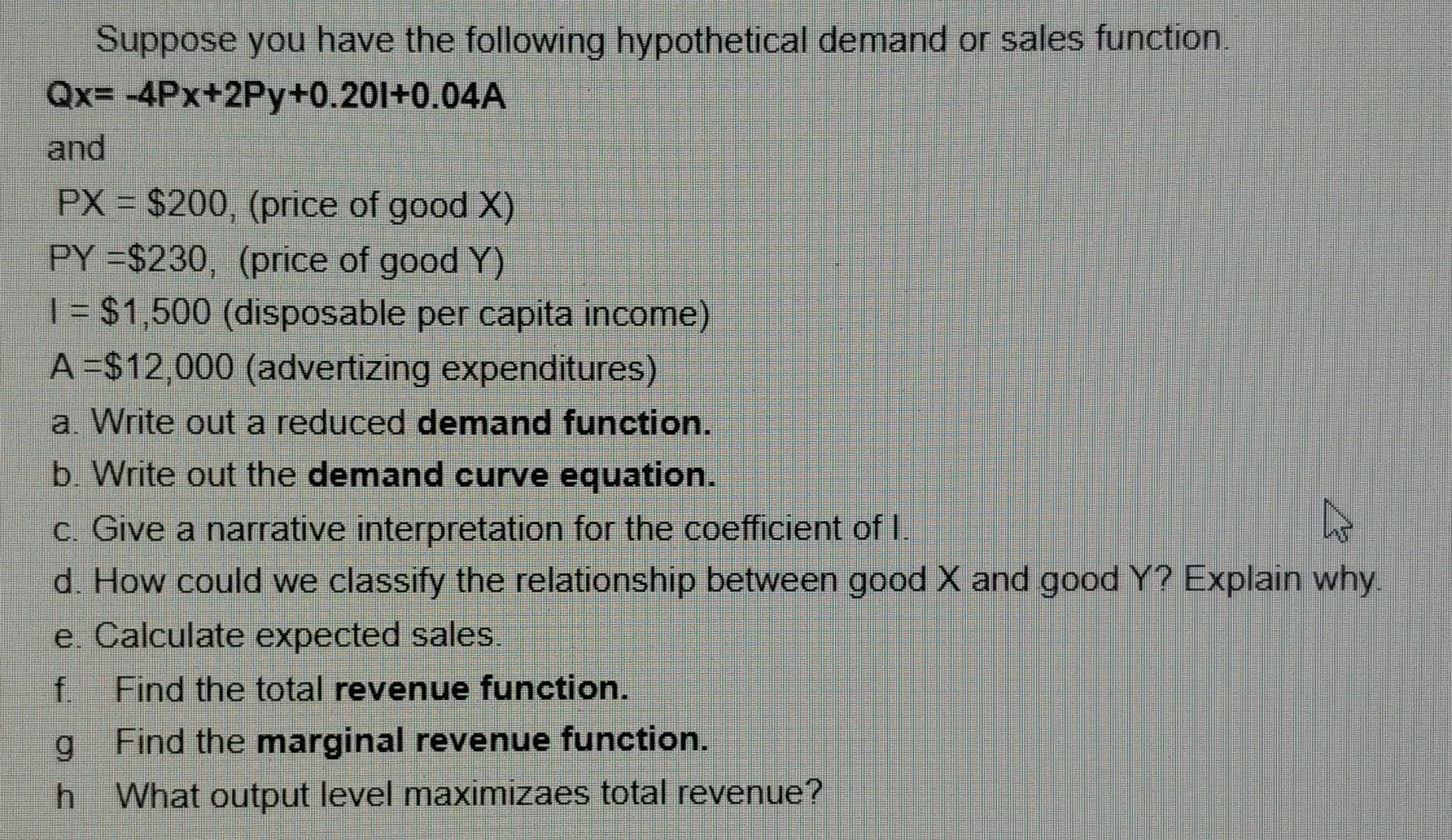 Solved Suppose you have the following hypothetical demand or | Chegg.com