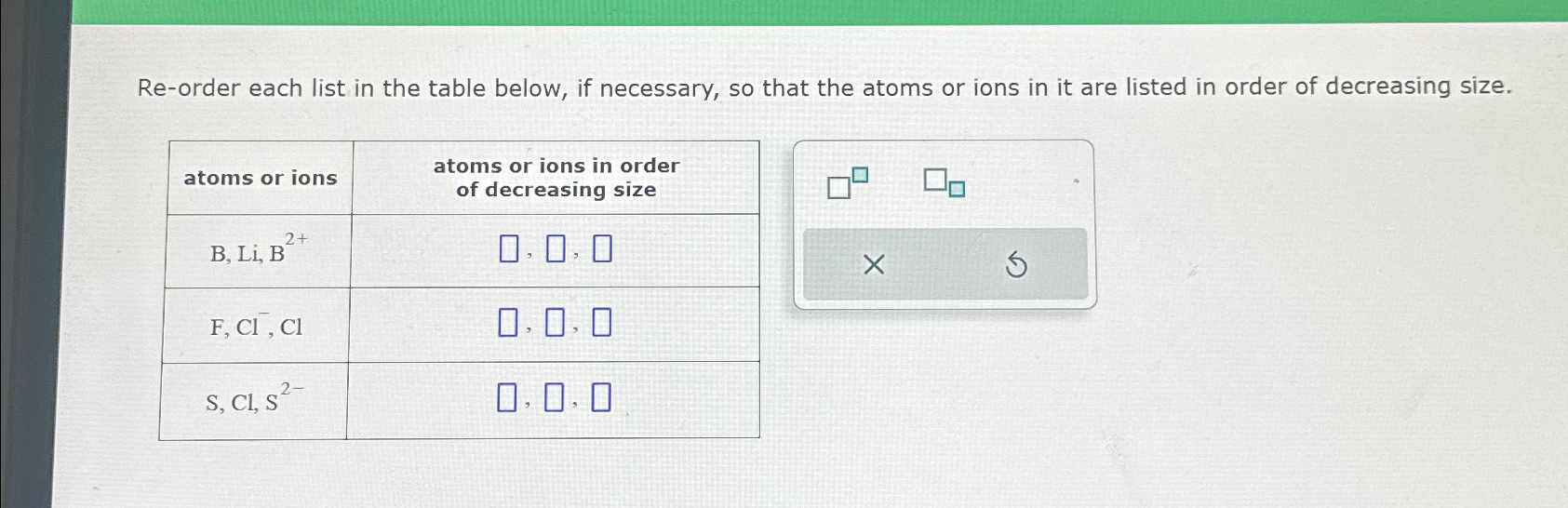 Solved Re-order each list in the table below, if necessary, | Chegg.com