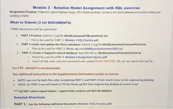 Module 3 - Relation Model Assignment with SQL | Chegg.com