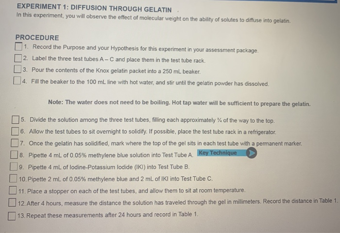 Solved Experiment 1: Diffusion through Gelatin Data | Chegg.com