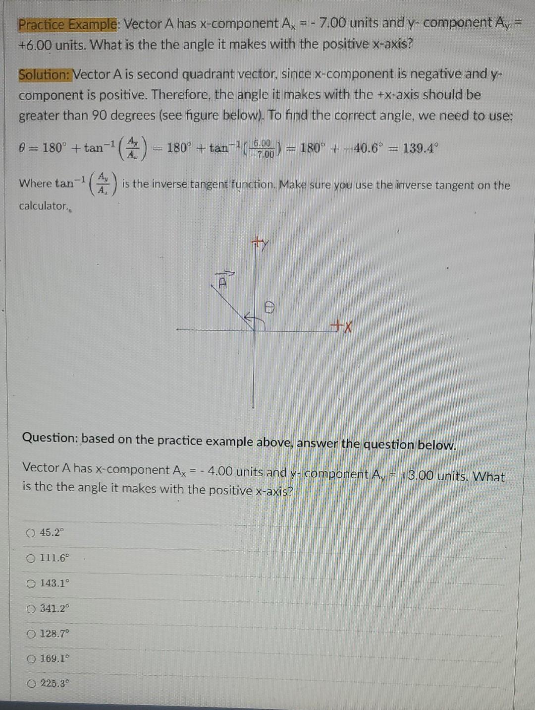 Solved Practice Example Vector A Has X Component Ax −7 00
