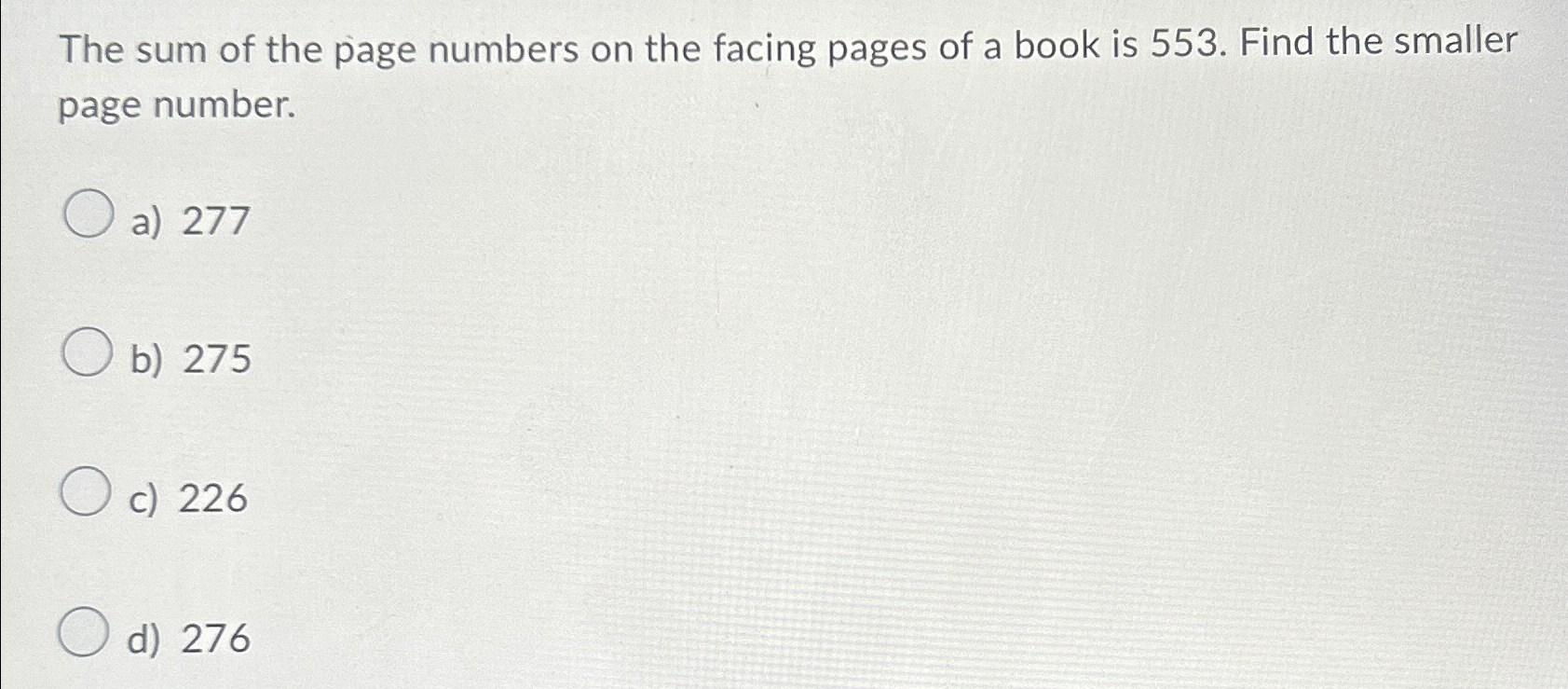 Solved The sum of the page numbers on the facing pages of a | Chegg.com