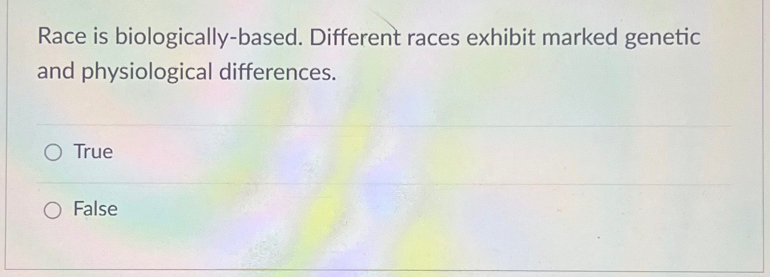 Solved Race is biologically-based. Different races exhibit | Chegg.com