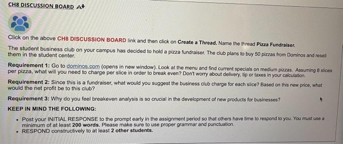 Solved CH8 DISCUSSION BOARD At Click on the above CH8 | Chegg.com