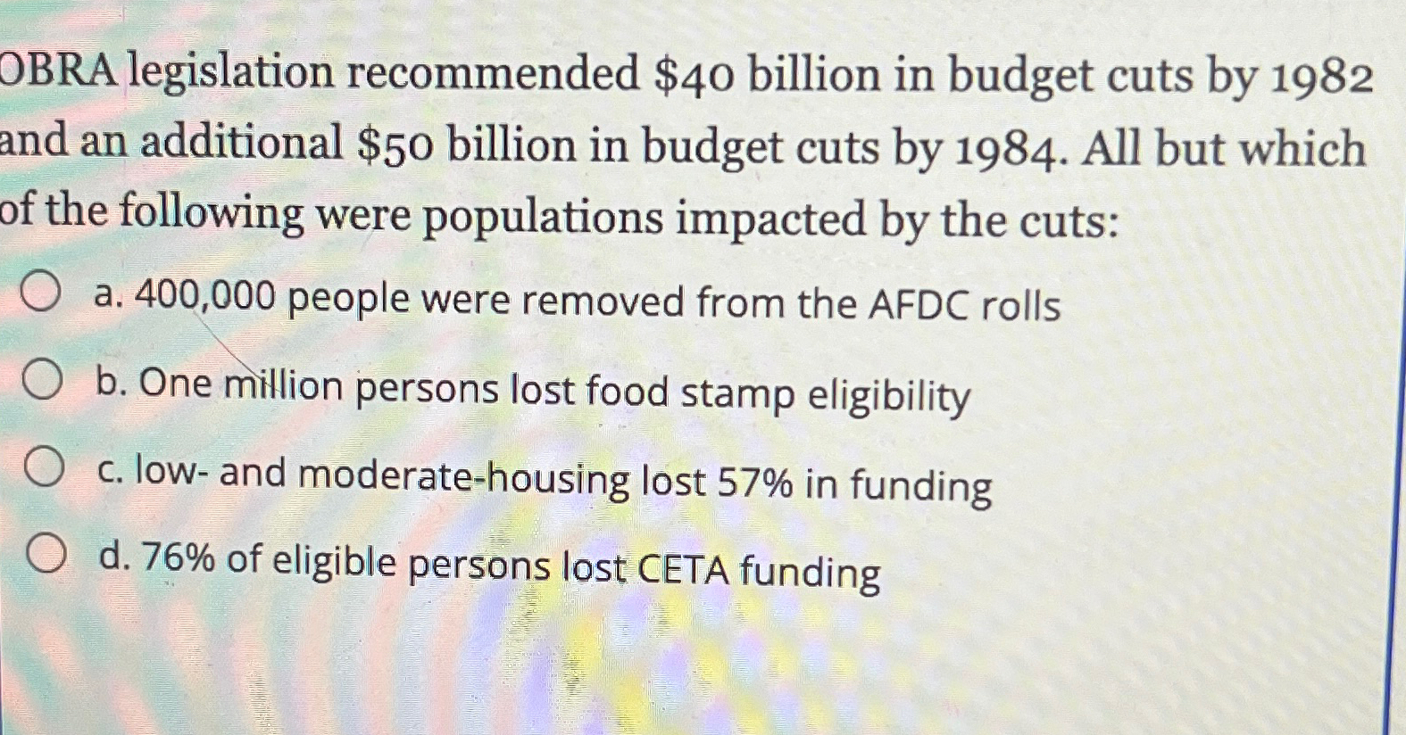 Solved OBRA legislation recommended $40 ﻿billion in budget | Chegg.com