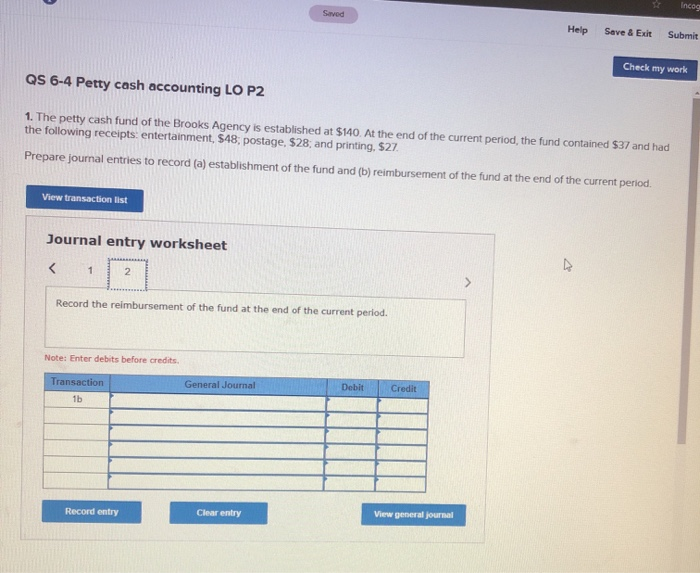 Solved mework * Inco Saved Help Save & Exit Submit Check my | Chegg.com